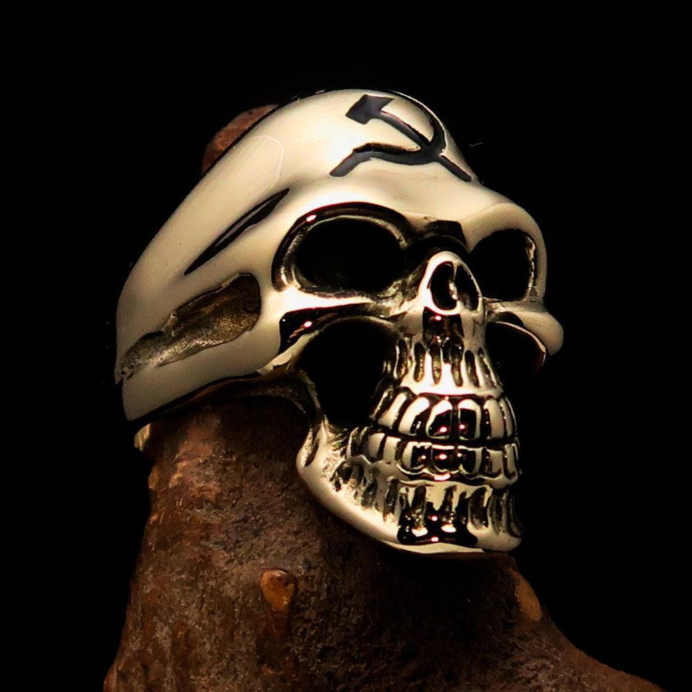 Solid Brass Men's black Communist Skull Ring - Free Shipping PayPal