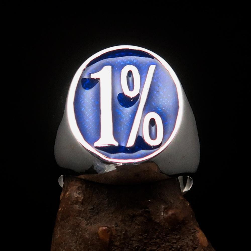 Sterling Silver Mens oval 1 Percent Outlaw Biker Ring in Blue - PayPal